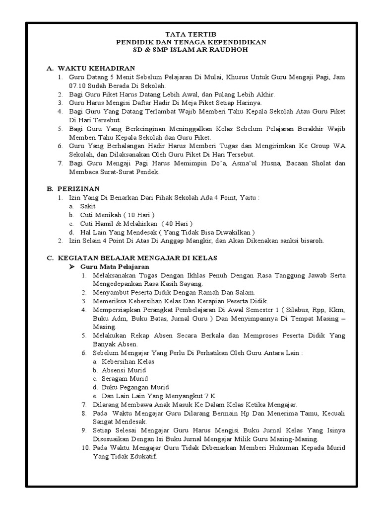 Sop Tata Tertib Guru Dan Tendik | PDF