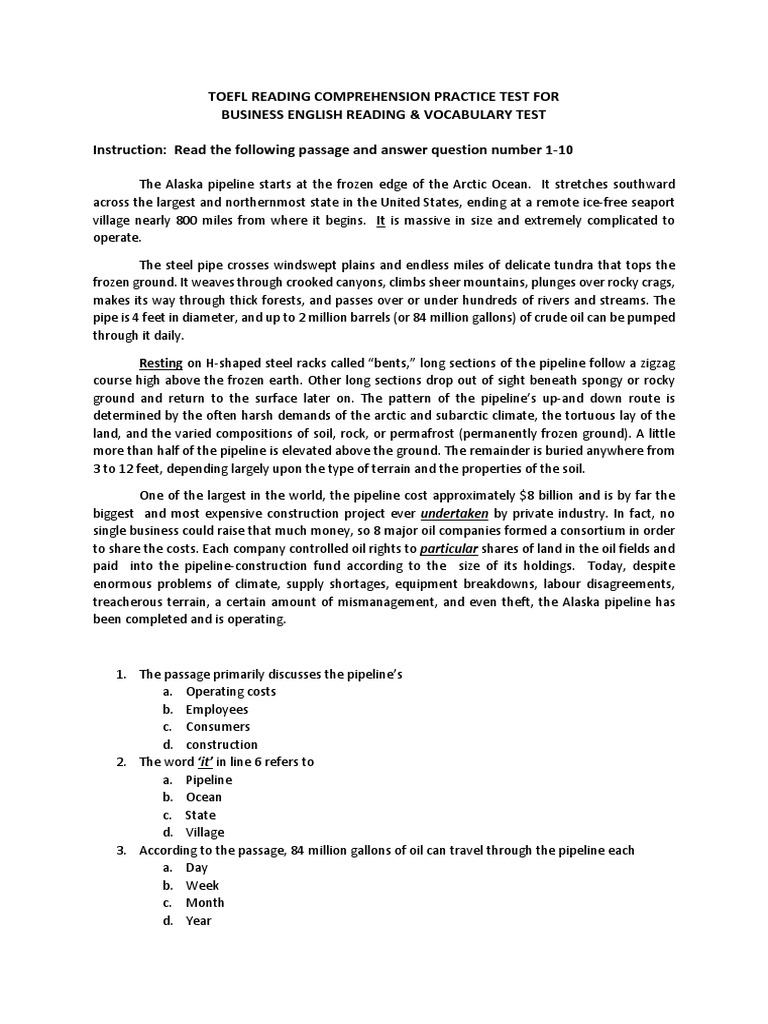 Toefl Reading Comprehension Practice Test For Busread | PDF | Human ...