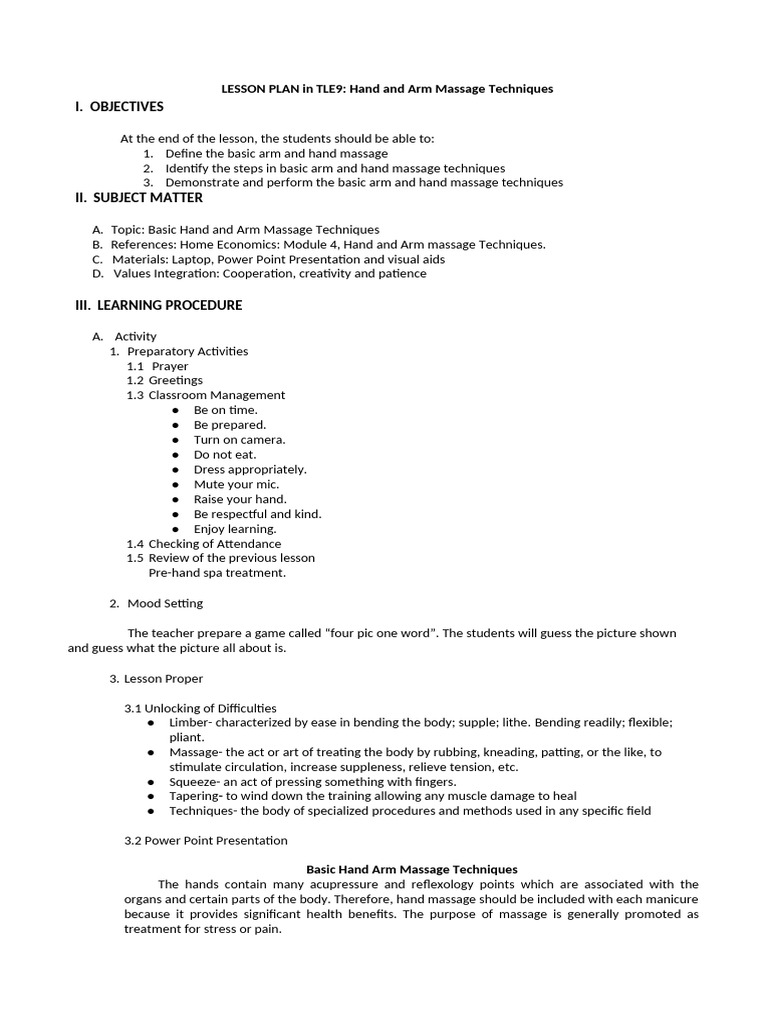 Delez - Semi-Detailed Lesson Plan | PDF | Massage | Hand