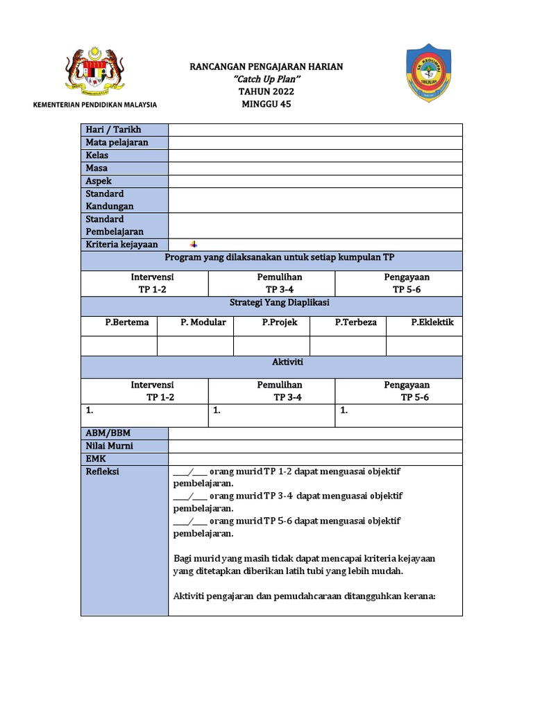Template RPH Catch-Up Plan 2022 | PDF