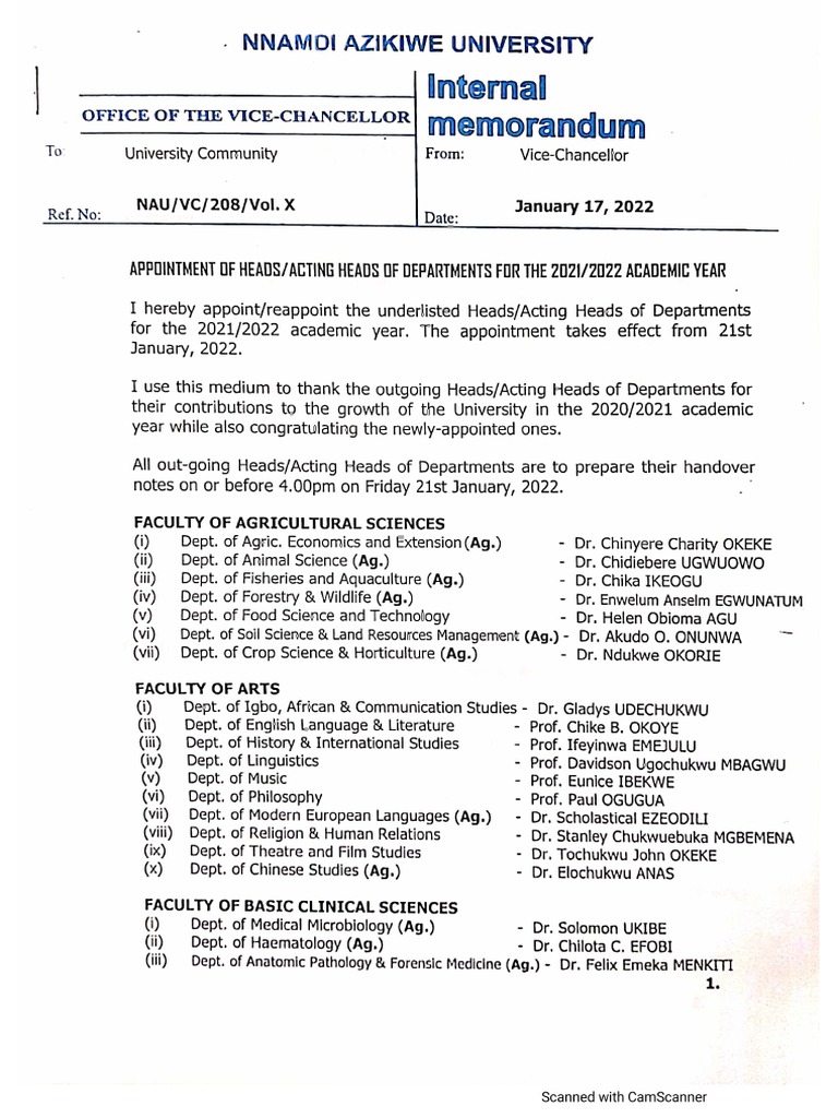 Appointment of Heads of Departments | PDF