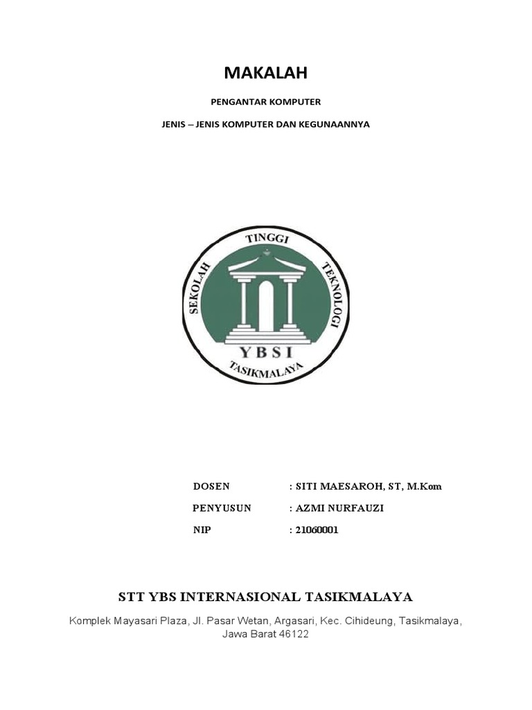 Makalah Jenis Jenis Komputer | PDF