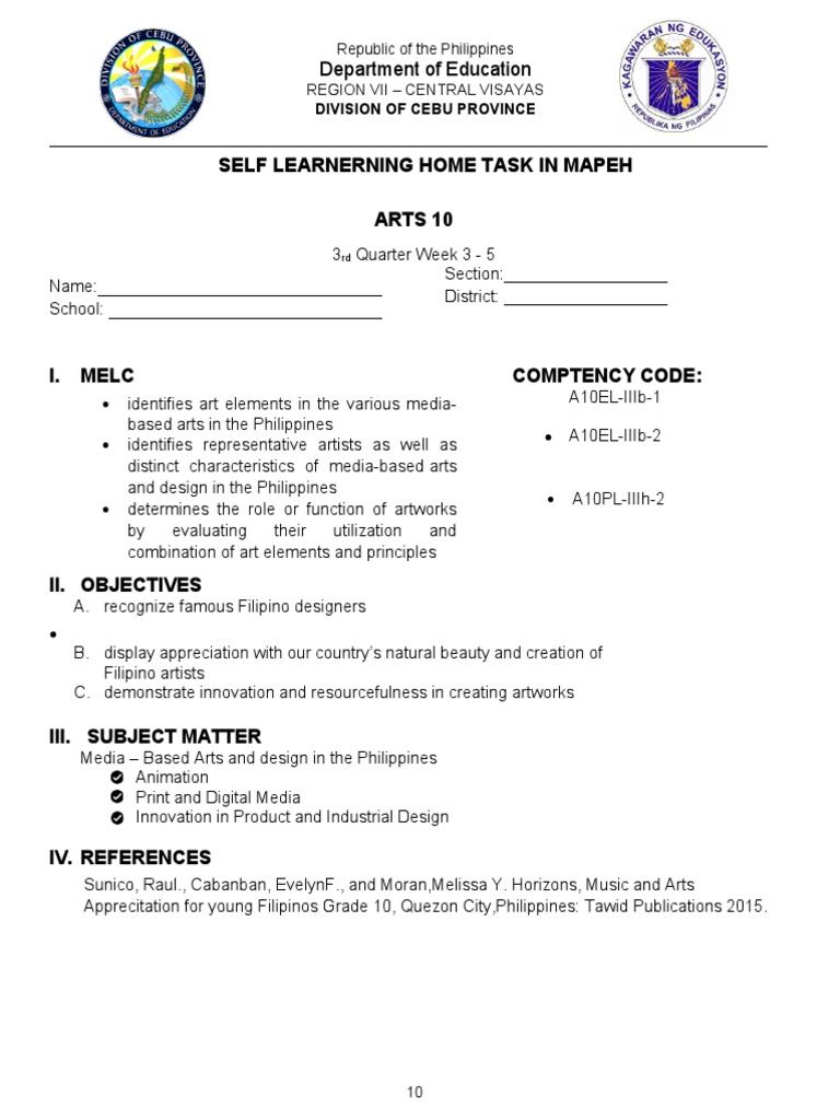 Self Learning Home Task in MAPEH: Exploring Media-Based Arts and Design ...