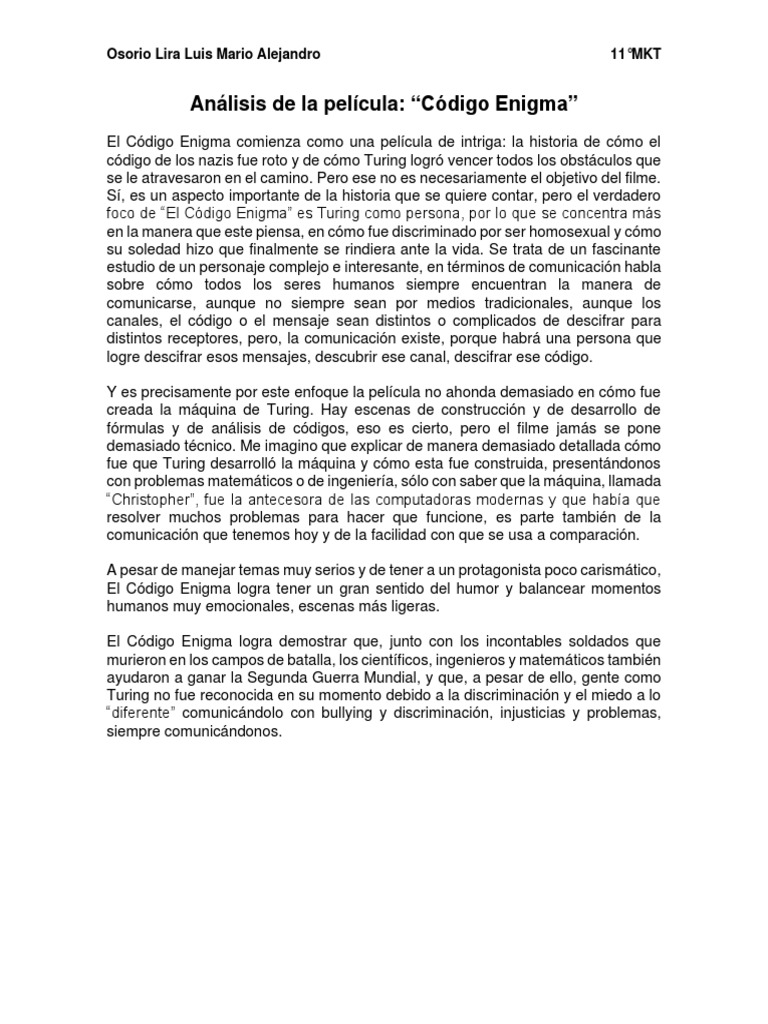 Análisis de la película - Código Enigma | PDF | Alan Turing | Ingeniería