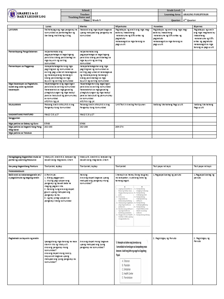 Grade 2 DLL Araling Panlipunan Q4 Week 9 | PDF
