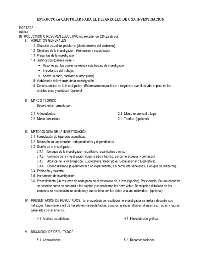 Estructura Capitular para El Desarrollo de Una Investigacion | PDF ...