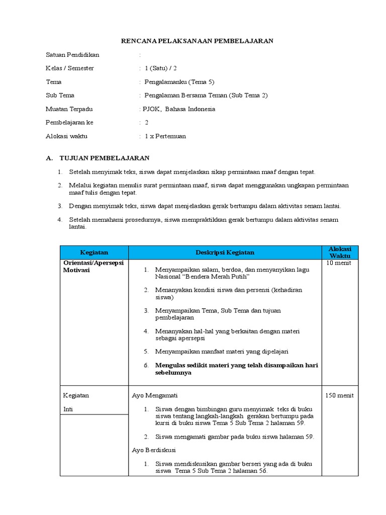 RPP Tema 5 Subtema 2 Pemb 2 | PDF