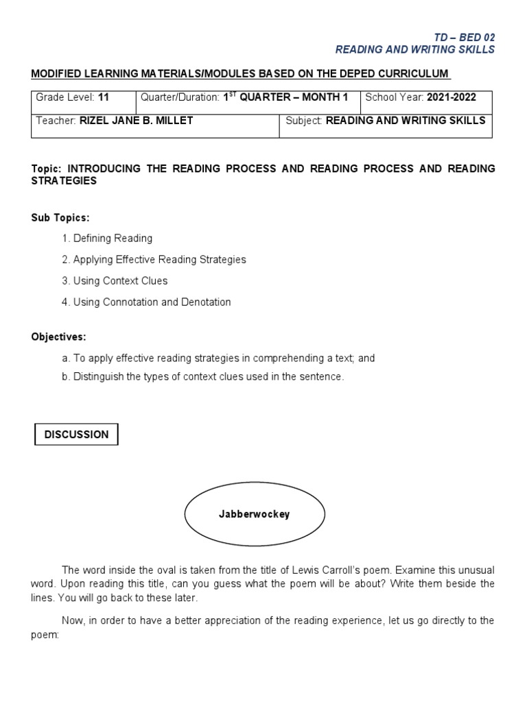 Modified Learning Materials/Modules Based On The Deped Curriculum ...