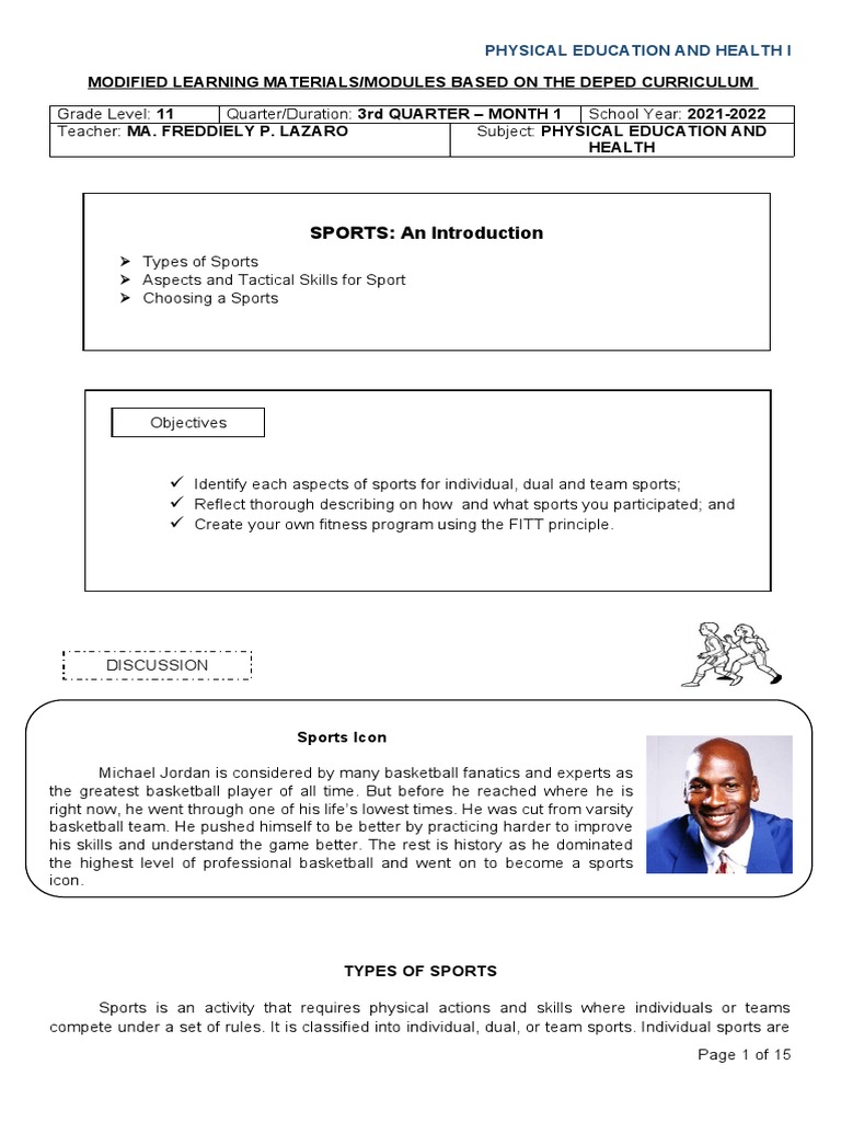 SPORTS: An Introduction: Modified Learning Materials/Modules Based On ...