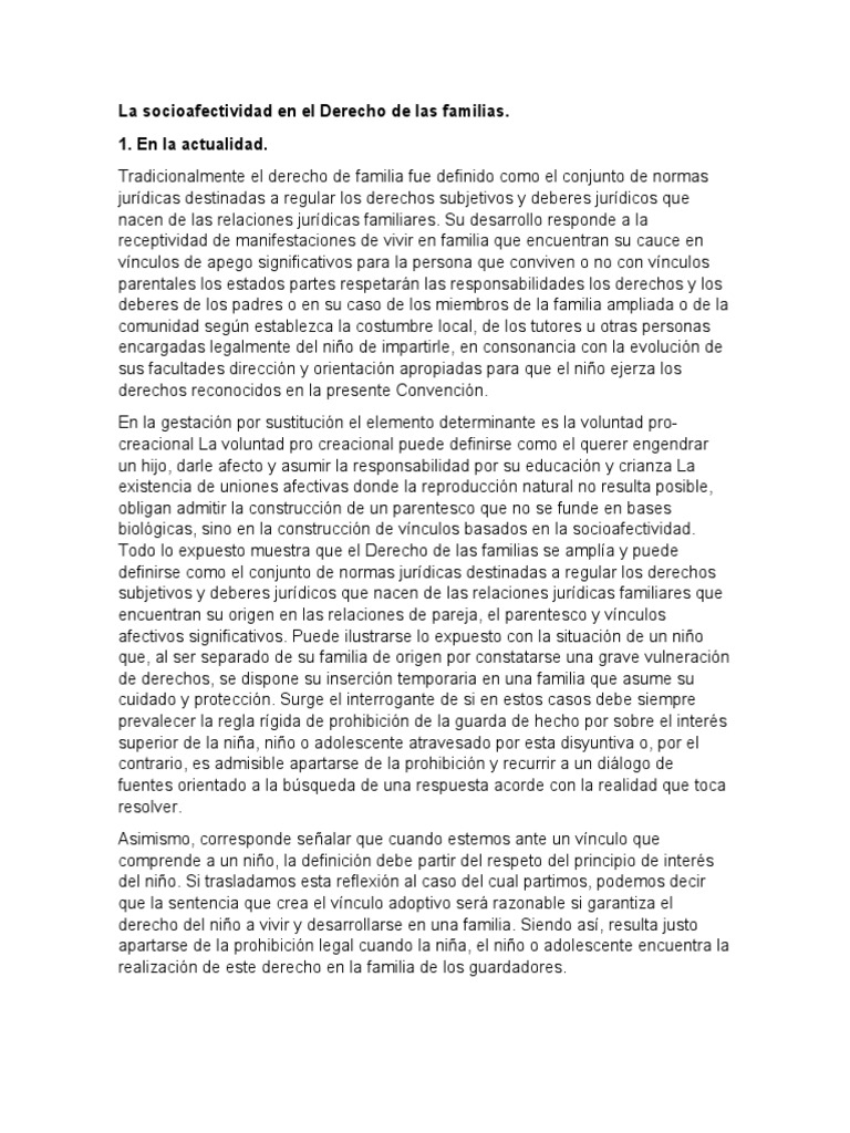La Socioafectividad en El Derecho de Las Familias | PDF | Familia | Adopción