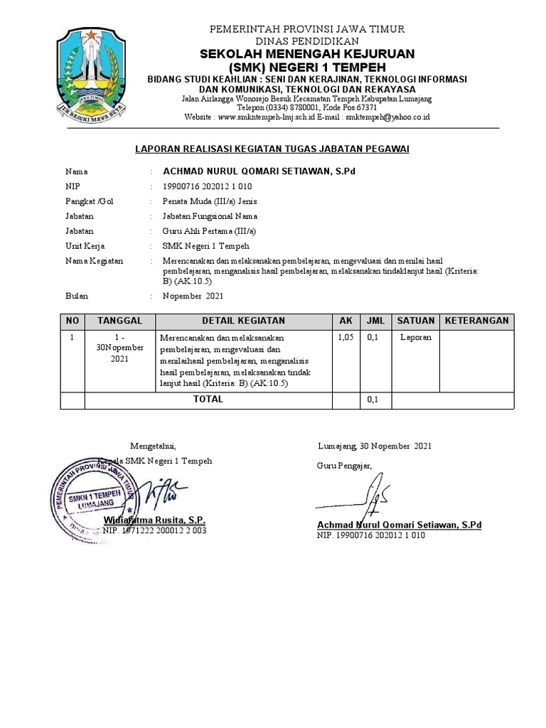 Kinerja - Bulan 20211130 58 SKP - NOVEMBER - PEMBELAJARAN | PDF