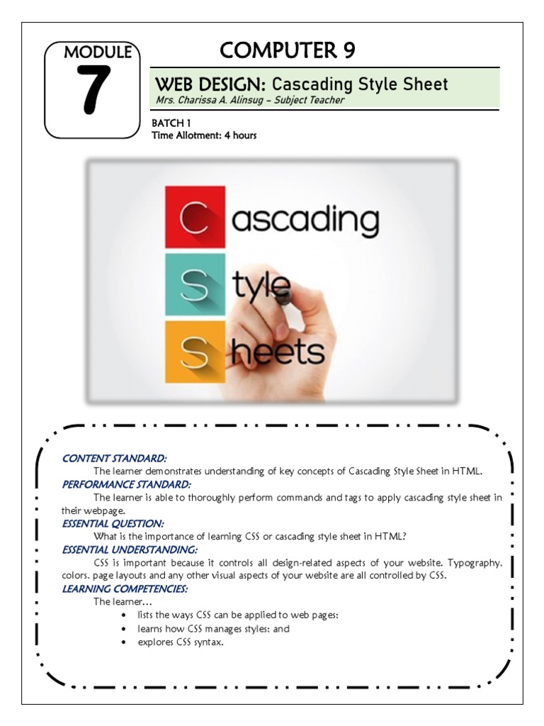 Computer 9: WEB DESIGN: Cascading Style Sheet | PDF | Html | Html Element