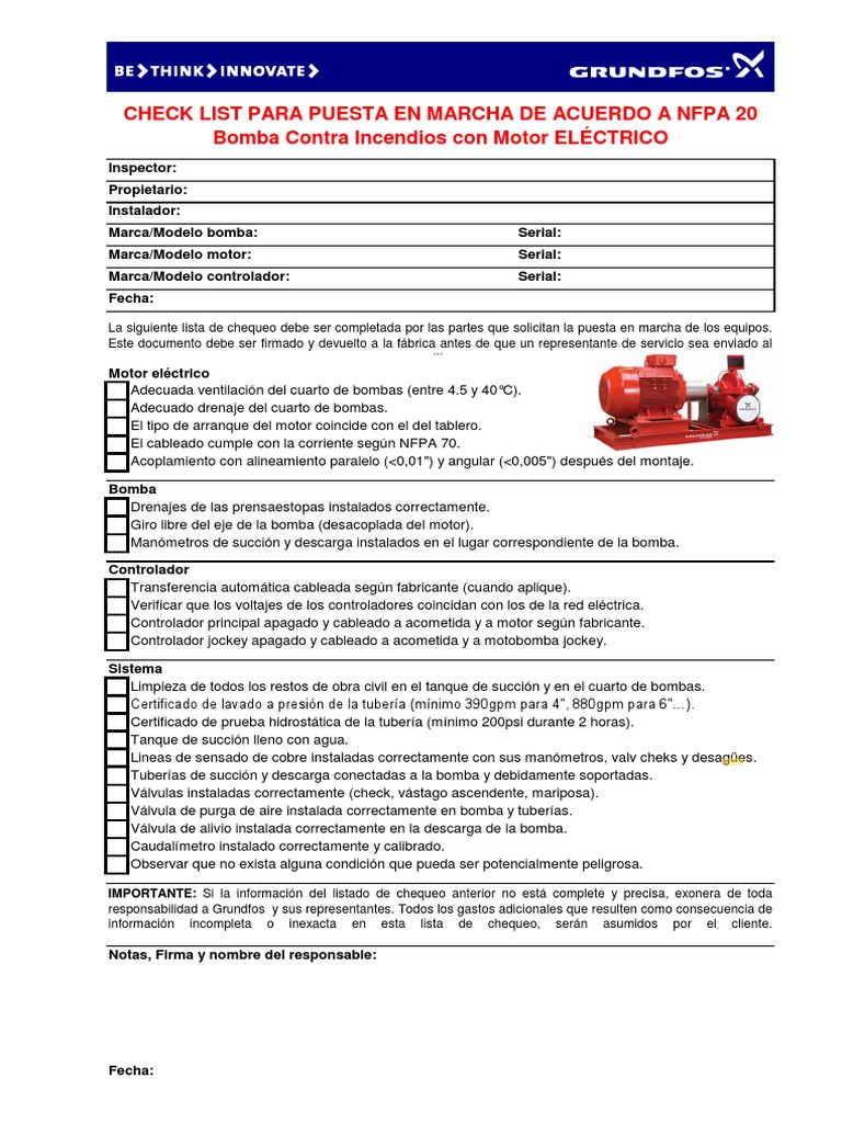 Checklist para puesta en marcha de sistema contra incendios | PDF ...