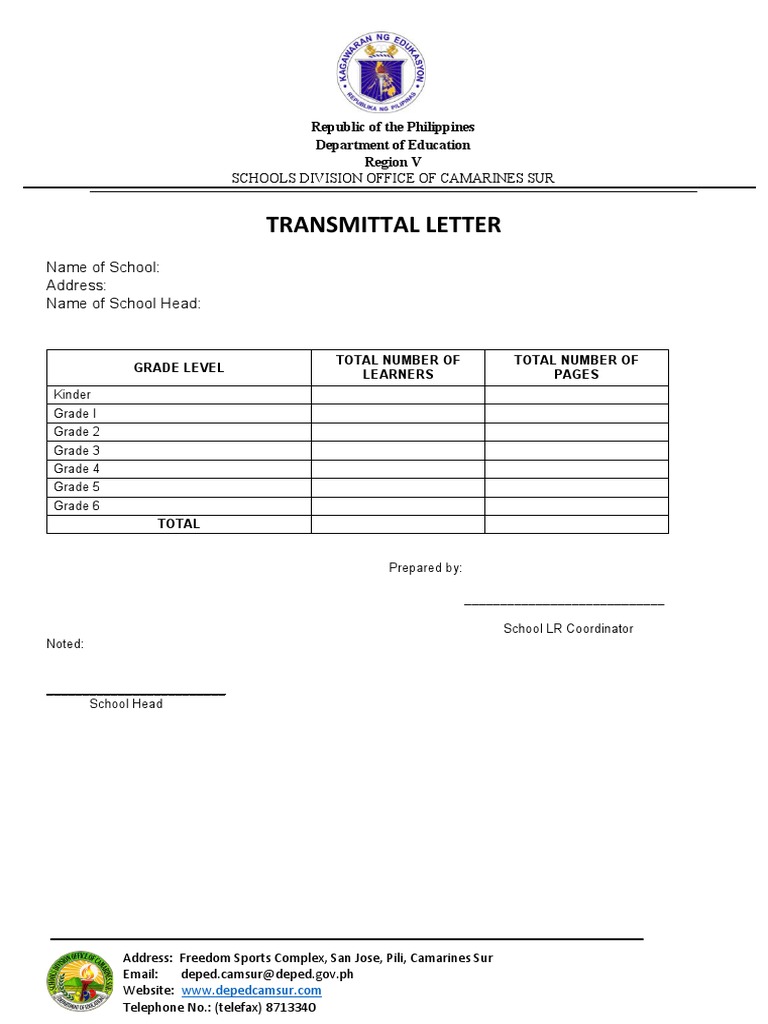 DepEd Transmittal Form for Schools | PDF