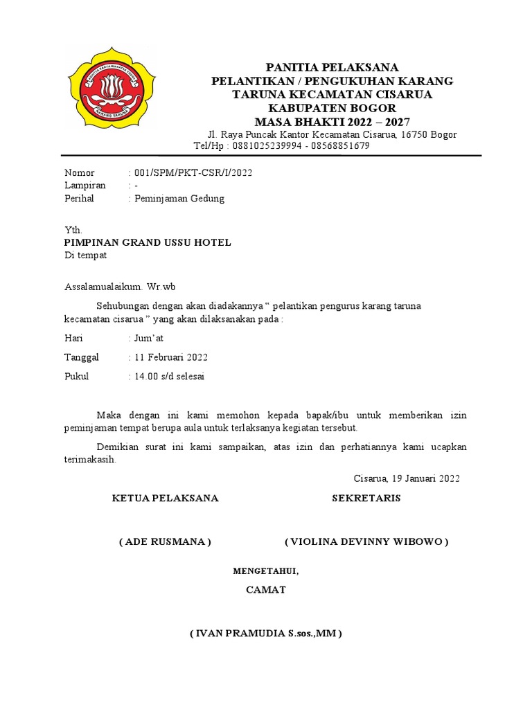 Surat Peminjaman Gedung | PDF