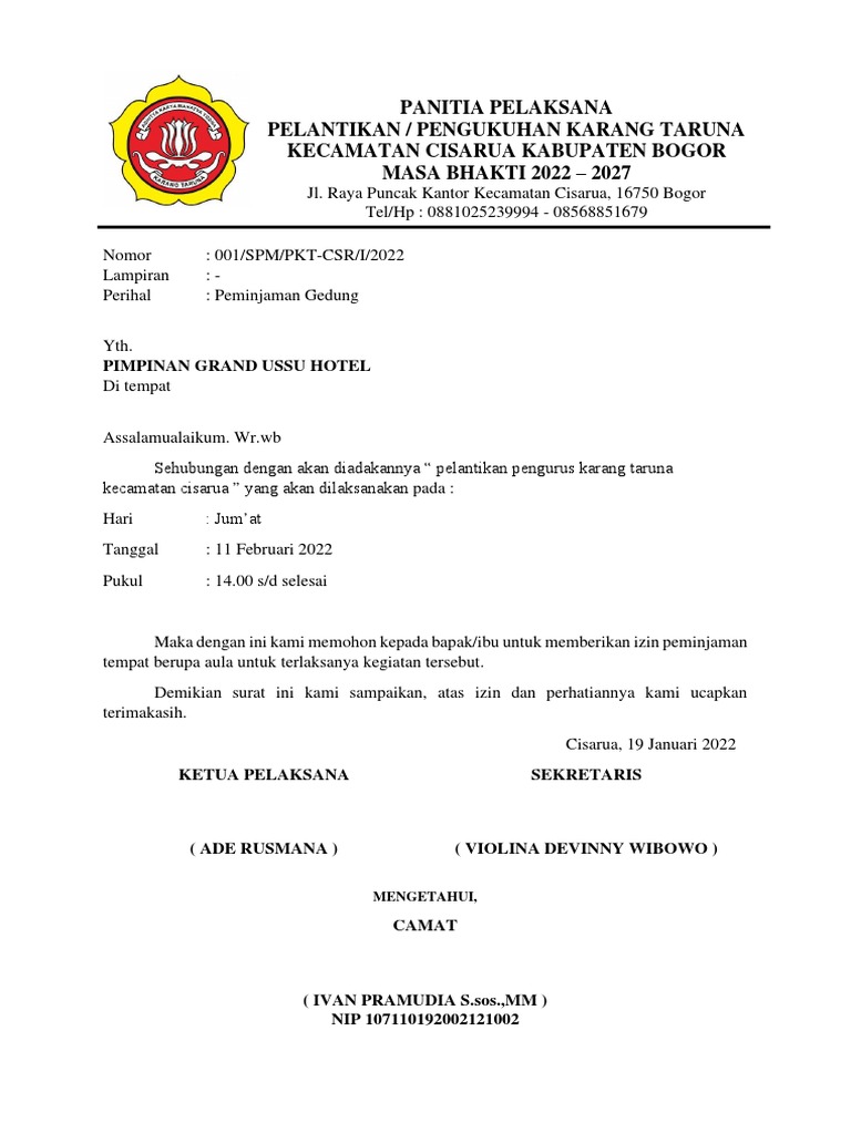 Surat Peminjaman Gedung | PDF