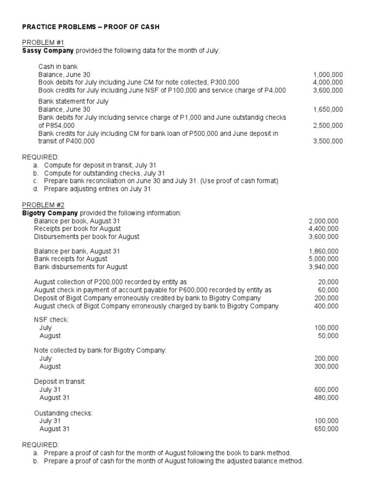 Proof of Cash Problem Sample | PDF | Banks | Debits And Credits