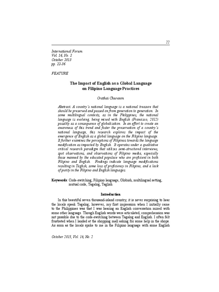 The Impact of English As A Global Language On Filipino Language Practices | PDF | English ...