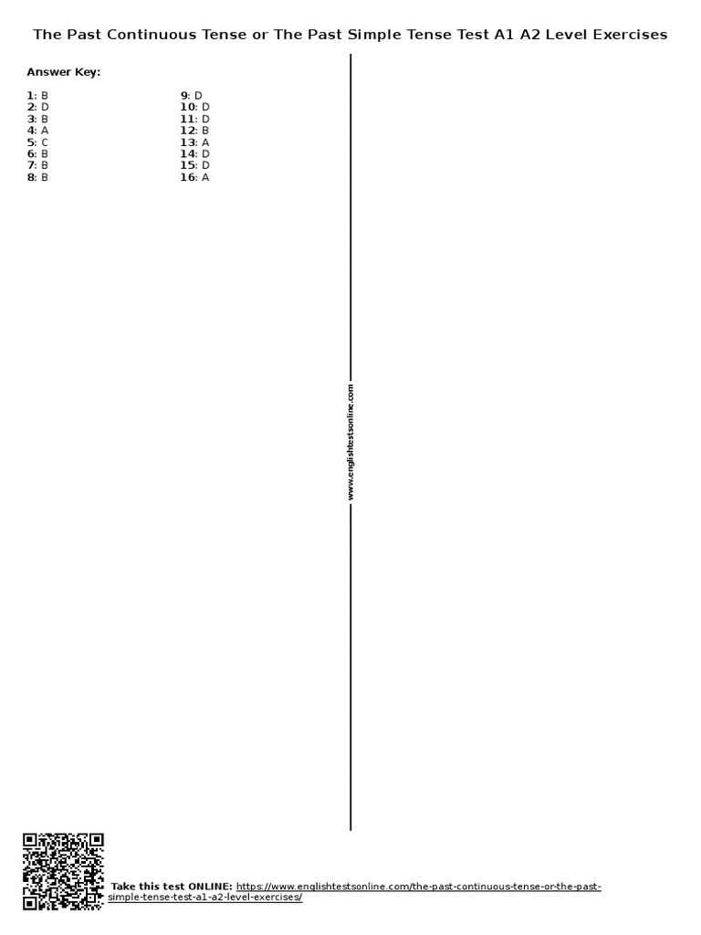 Past Tense Test A1 A2 Answer Key | PDF | Teaching Methods & Materials ...