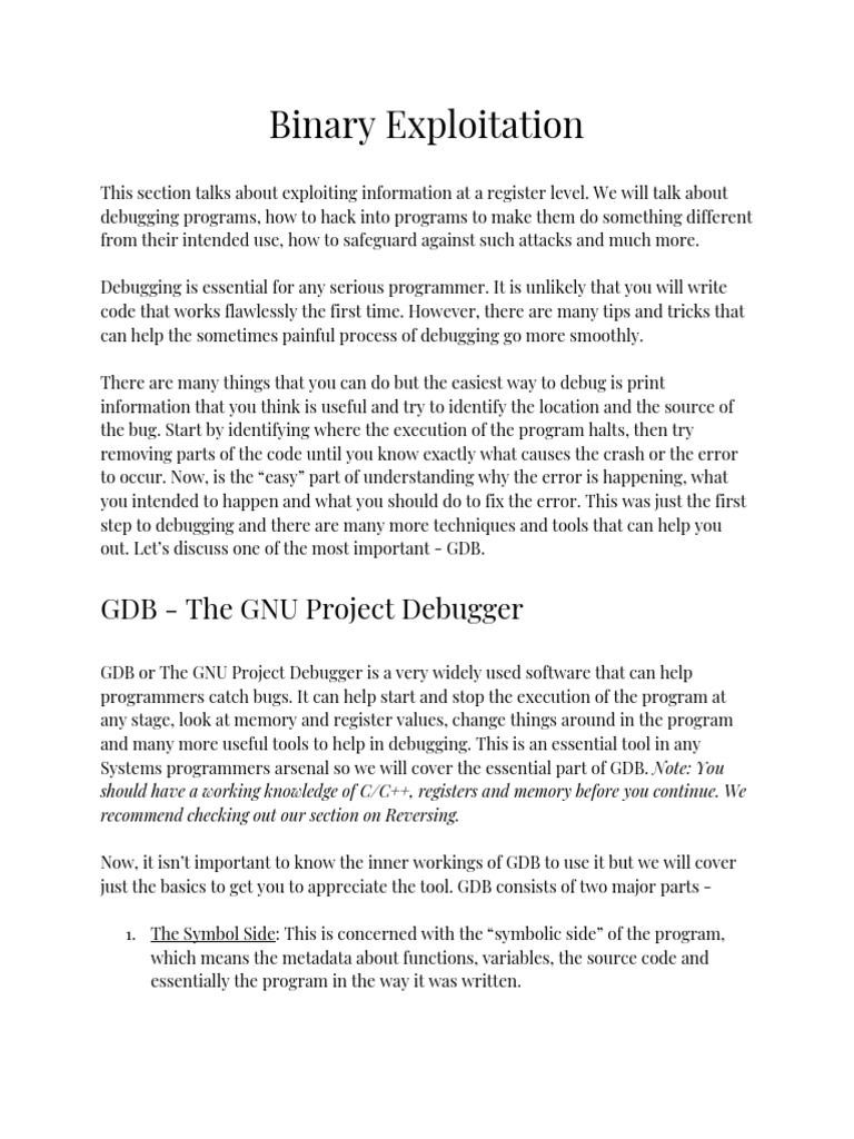 Book 5 Binary Exploitation | PDF | Debugging | Compiler