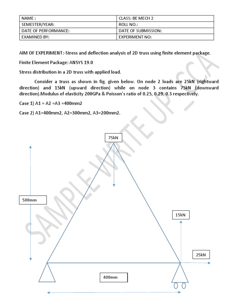 Stress and Deflection Analysis of 2D Truss Sample Write Up | Download ...