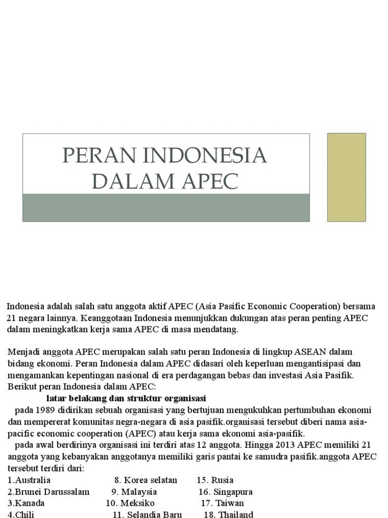 Peran Indonesia dalam APEC | PDF | Perjalanan