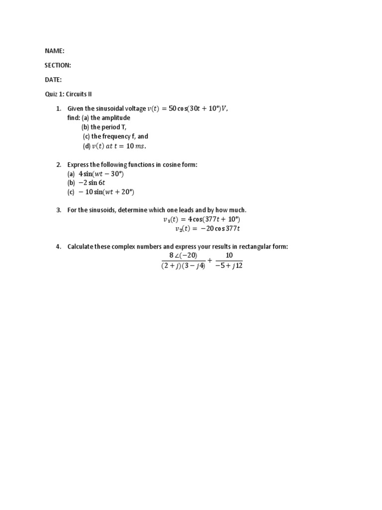 Quiz 1 Circuits 1 | PDF