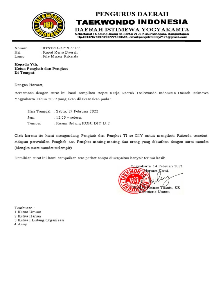 Surat Pemberitahuan Rakerda TI DIY 2022 | PDF