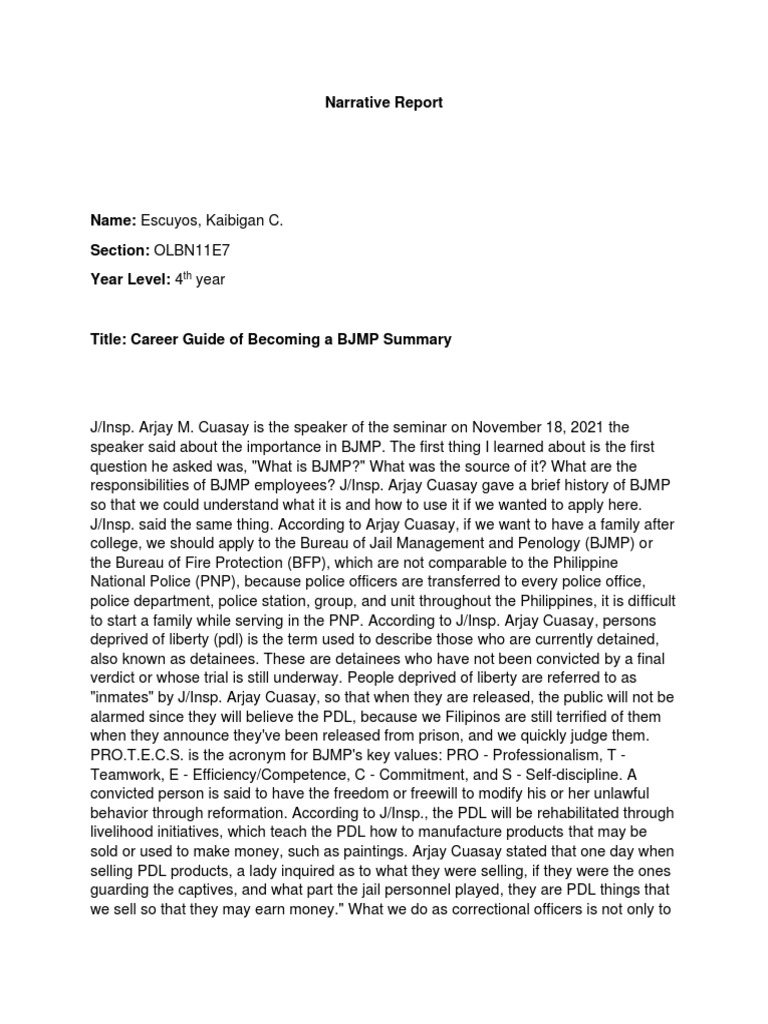 Narrative Report 8 | PDF | Prison