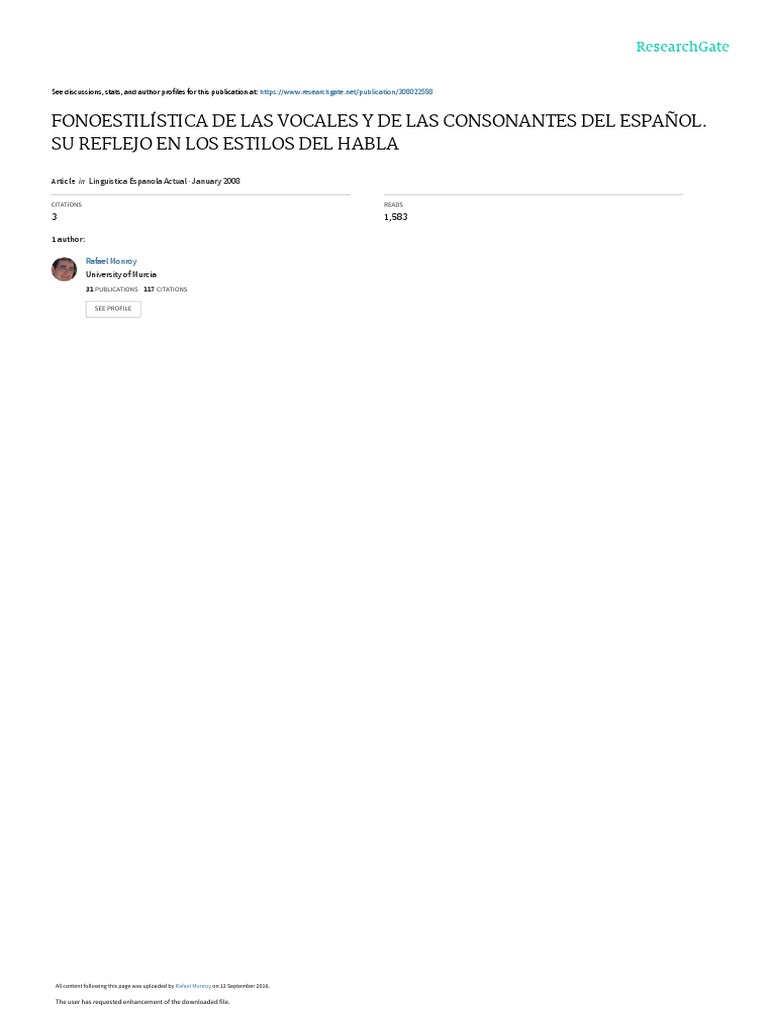 Fonoestilística de Las Vocales Y de Las Consonantes Del Español. Su ...