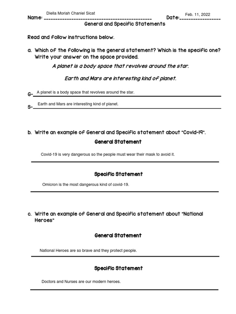 (M3S15-ACTIVITY) General and Specific Statements | PDF
