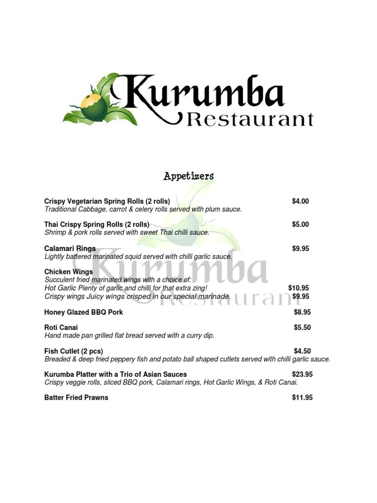 Kurumba Restaurant Menu | PDF | Curry | Thai Cuisine