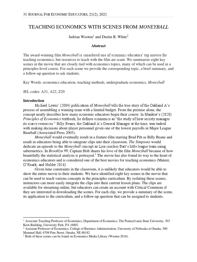 Teaching Economics with Moneyball Scenes | PDF | Economics