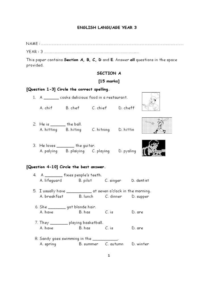 English Language Year 3: NAME | PDF