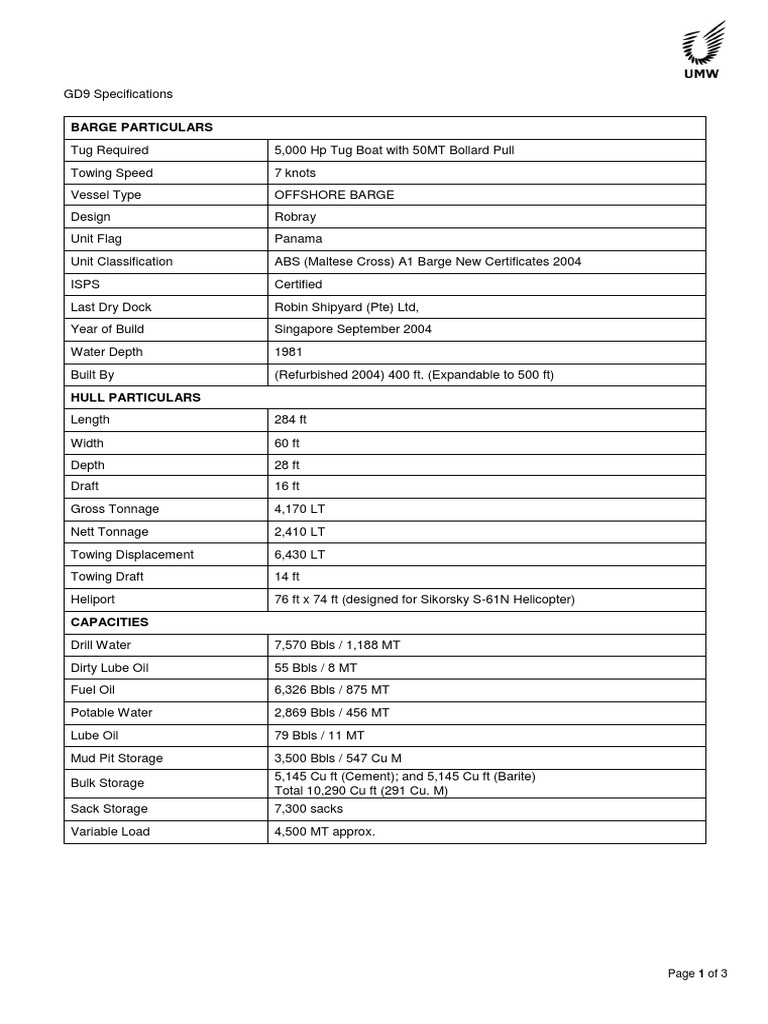 Tug Boat Specifications | PDF | Pump | Tugboat