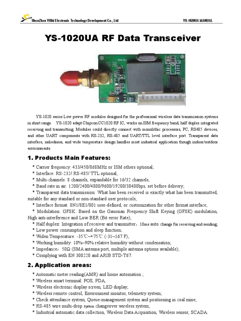 Datashee YS-1020 | PDF | Transmitter | Wireless