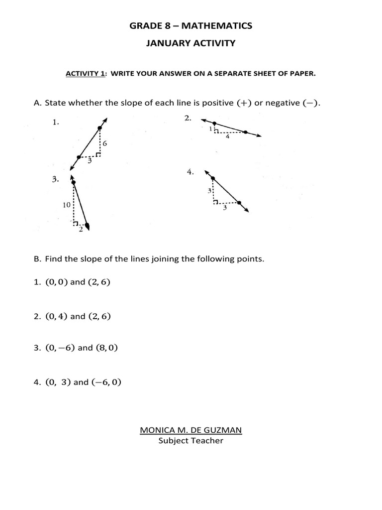 Grade 8 - Mathematics January Activity: Activity 1: Write Your Answer ...