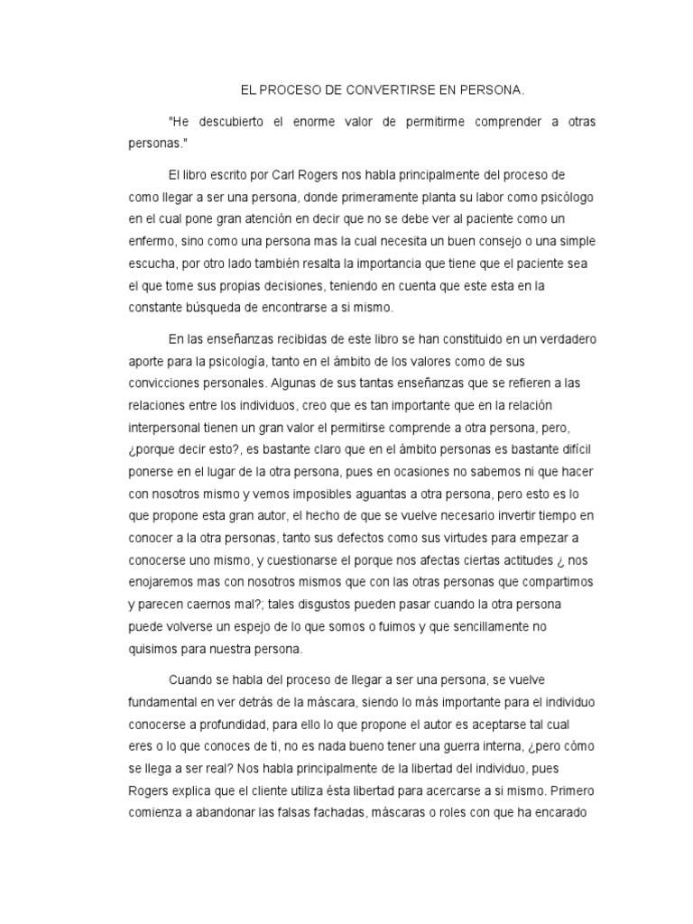 "Convertirse en Persona: Claves de Rogers" | PDF | Sicología ...