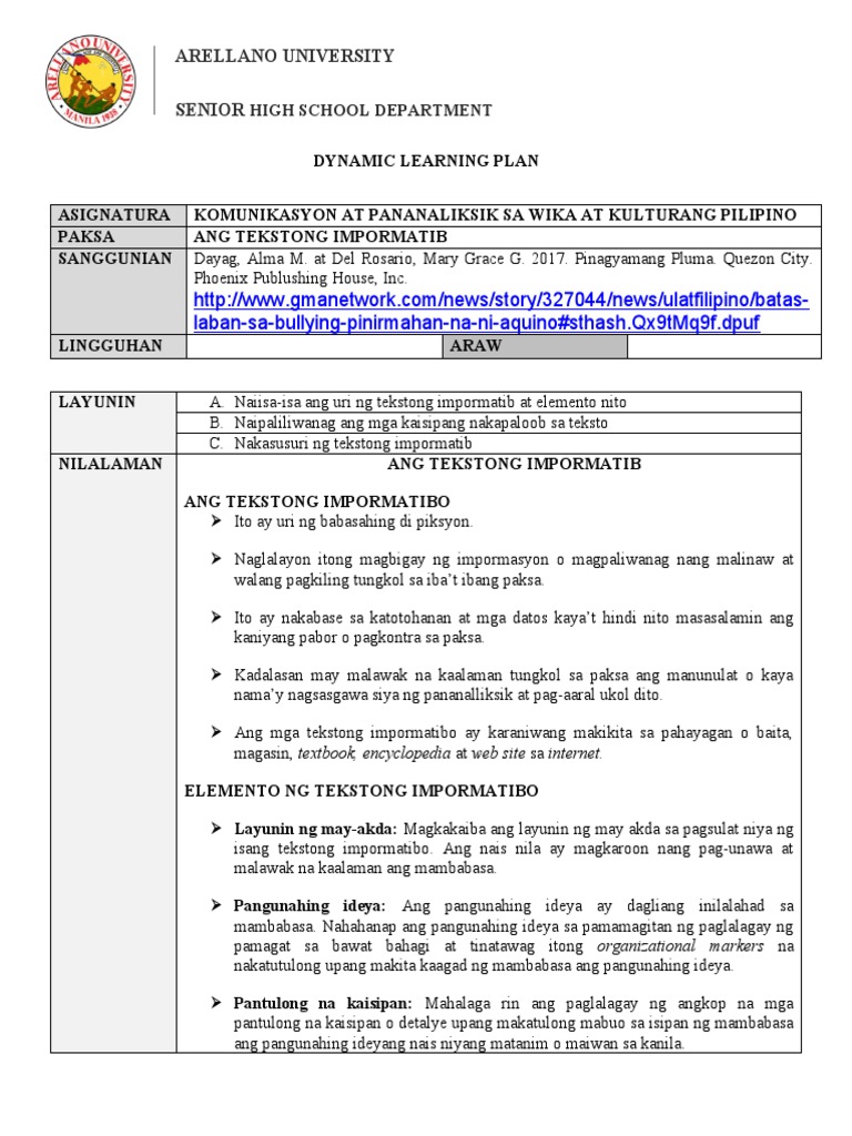Aralin 1 TEKSTONG IMPORMATIB DLP | PDF