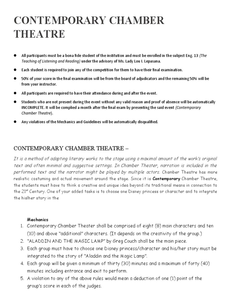 Contemporary Chamber Theatre Guidelines | PDF | Young Adult | General ...
