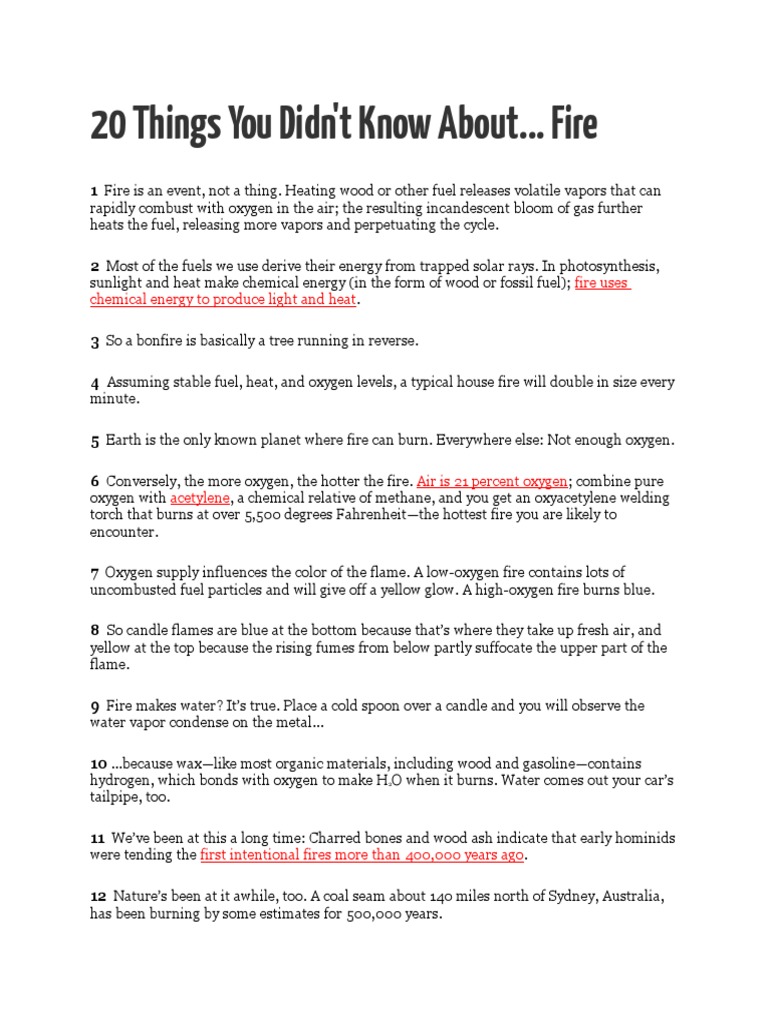 20 Things You Didn't Know About... Fire: Fire Uses Chemical Energy To ...