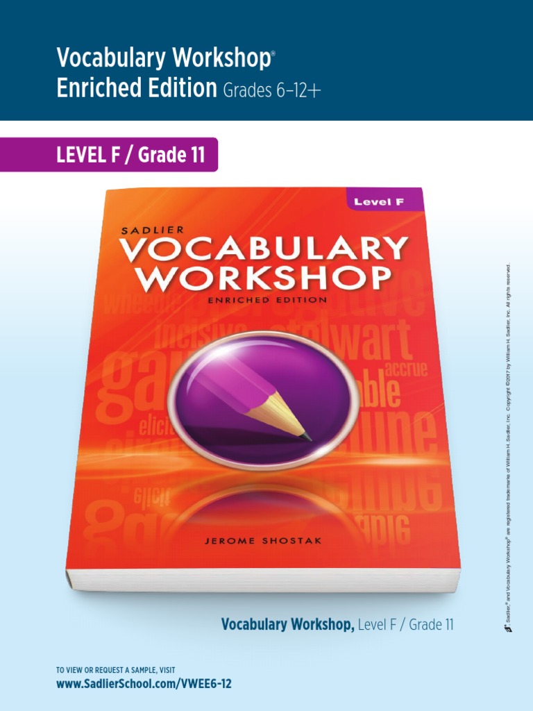 Vocabulary Workshop Enriched Edition: LEVEL F / Grade 11 | PDF ...