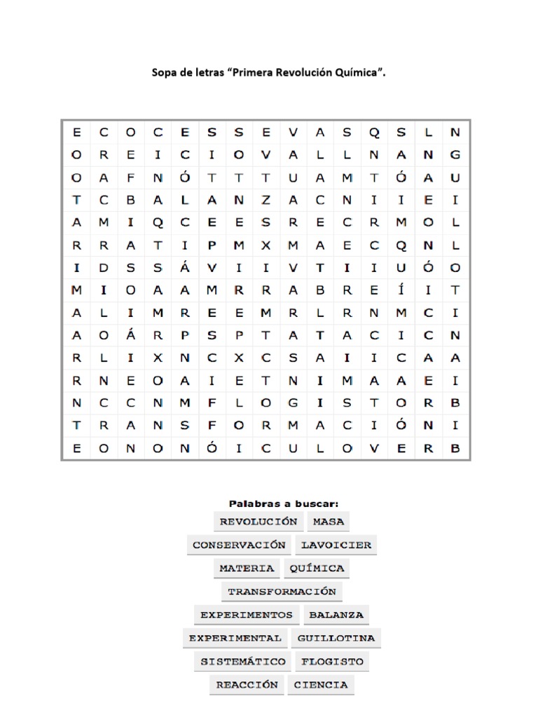 Sopa Letras: Revolución Química | PDF