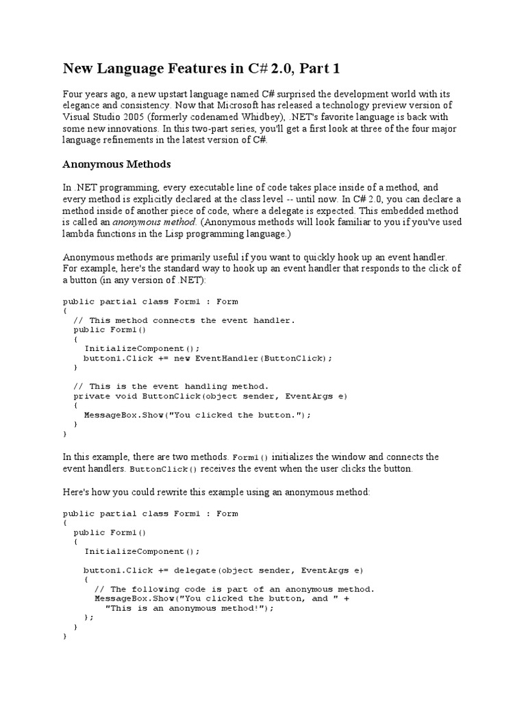 New Language Features in CSharp | PDF | Class (Computer Programming ...