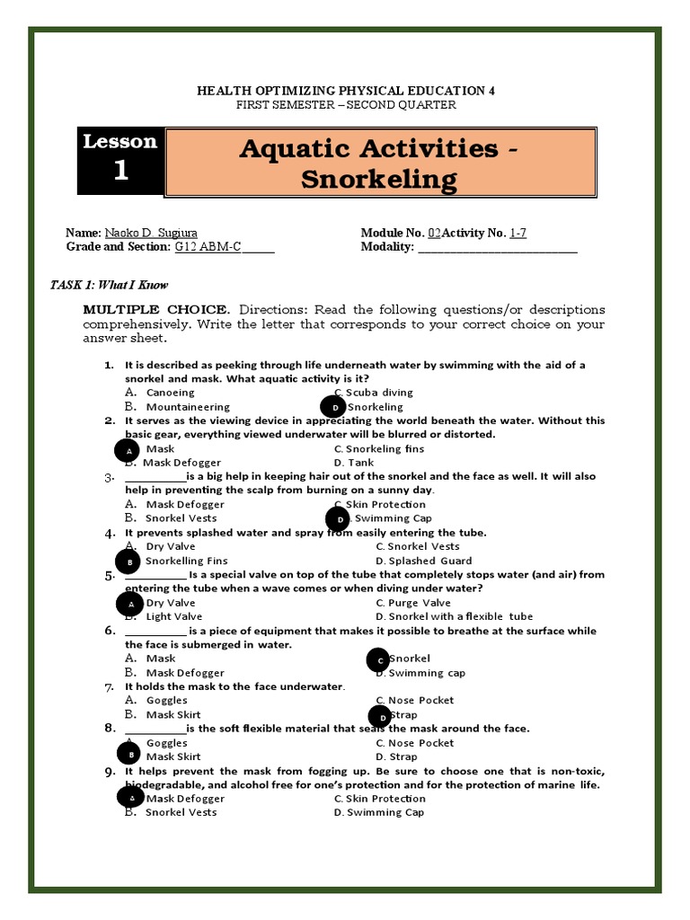 Aquatic Activities - Snorkeling: Lesson | PDF | Snorkeling | Kayak