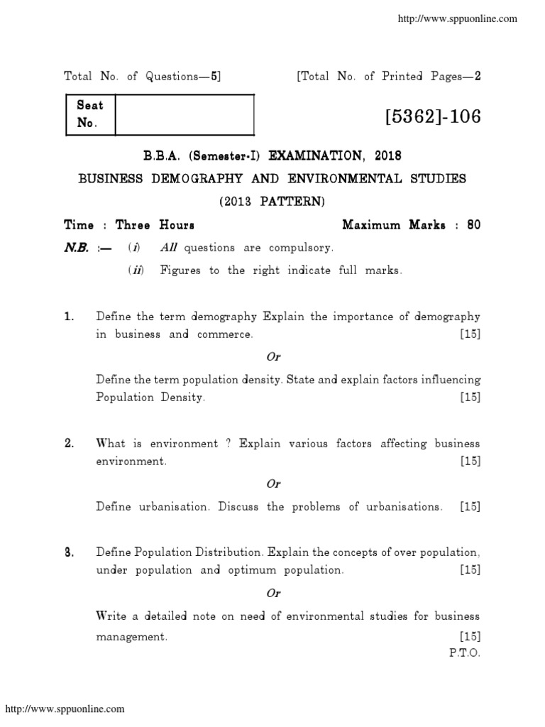 BBA Exam: Demography & Environment | PDF | Demography | Population
