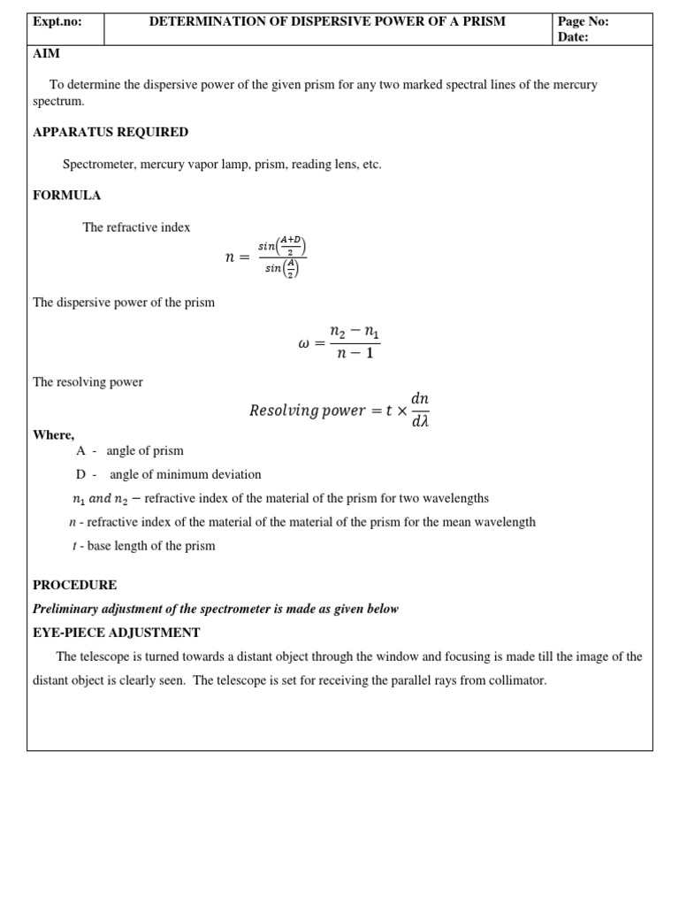 02 Dispersive Power of A Prism | PDF | Prism | Refractive Index