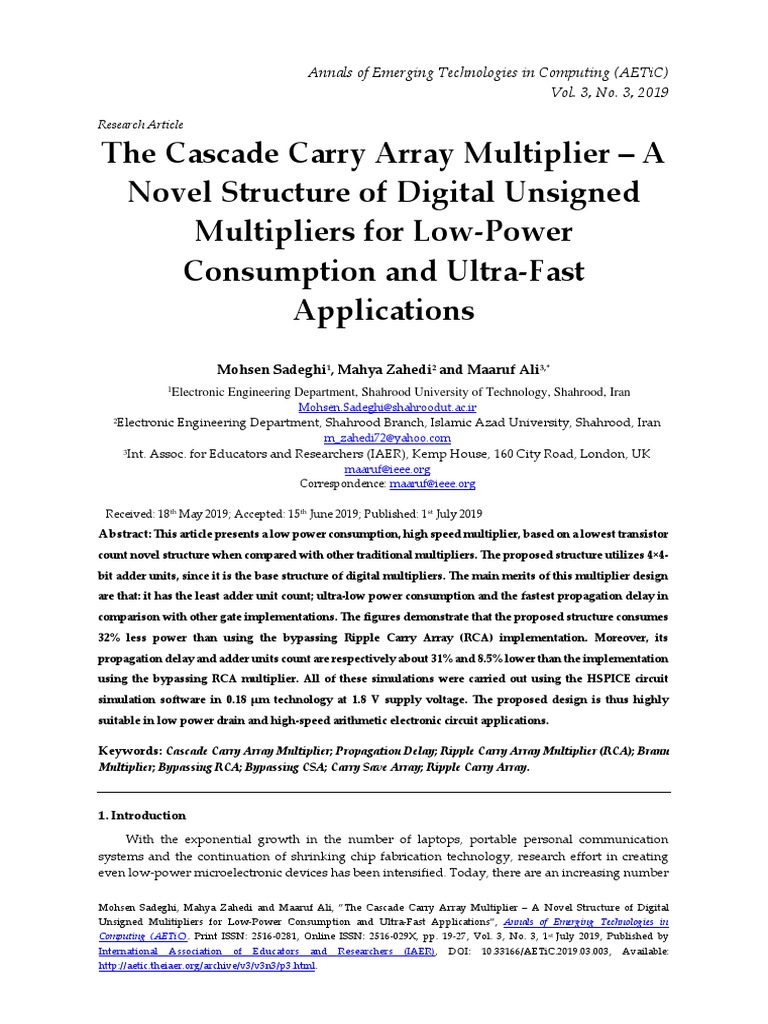 The Cascade Carry Array Multiplier - A Novel Structure of Digital ...