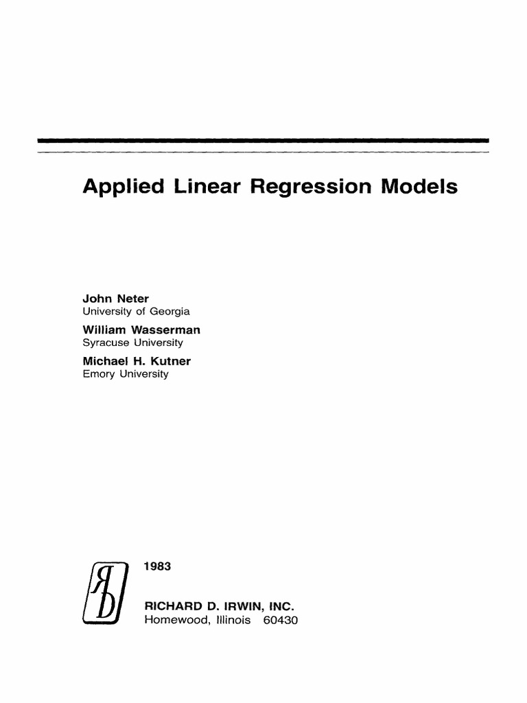 (John Neter) Applied Linear Regression Models 1983 | PDF