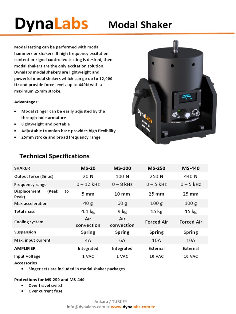 Modal Shaker: Technical Specifications | PDF | Technology & Engineering